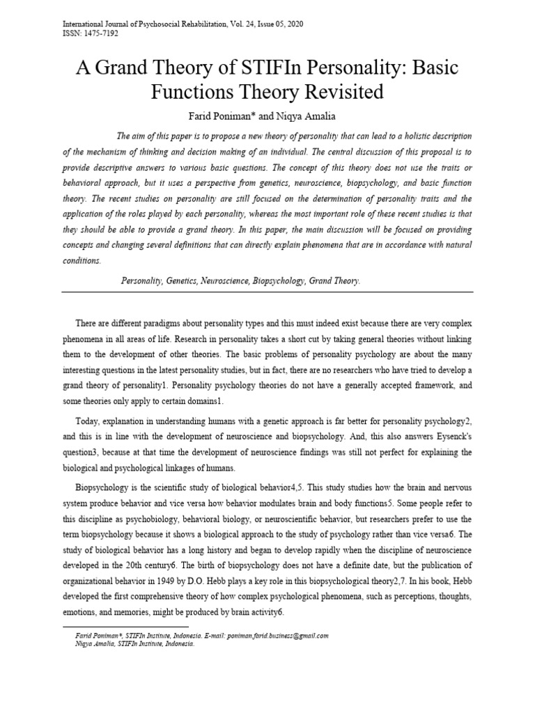 Grand Theory of STIFIn Personality | PDF | Behavioral Neuroscience | Theory