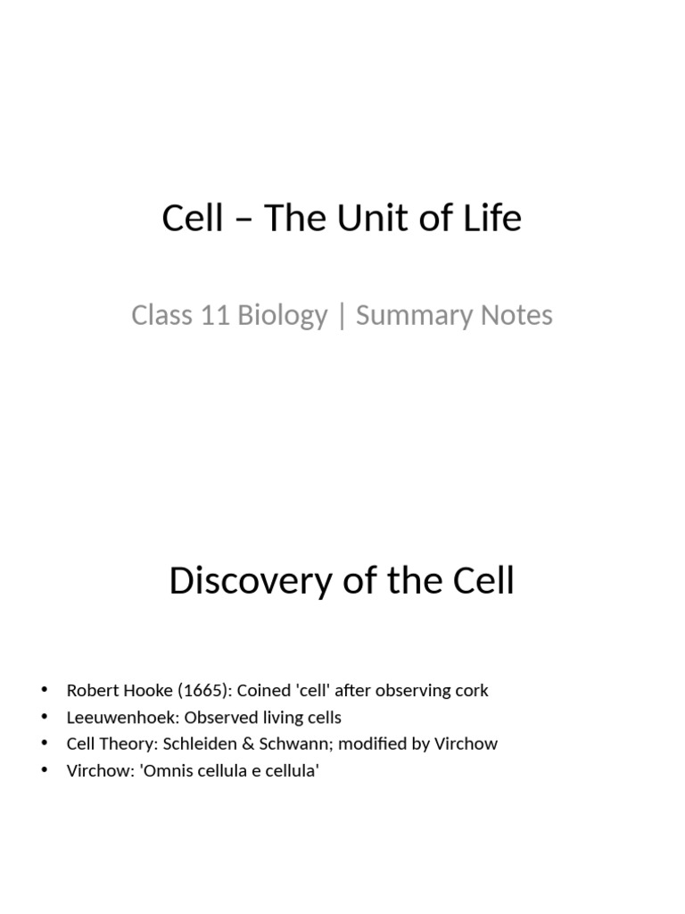 Cell The Unit of Life Notes | PDF