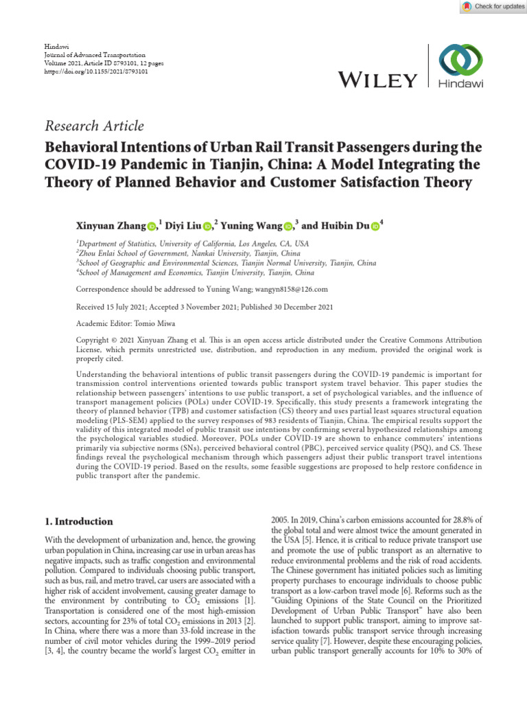 Journal of Advanced Transportation - 2022 - Zhang - Behavioral ...