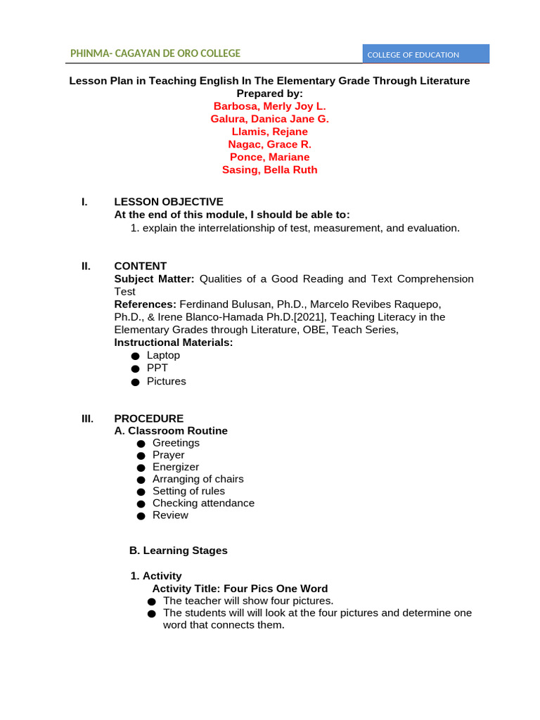 Lesson Plan: Teaching English through Literature | PDF | Learning ...