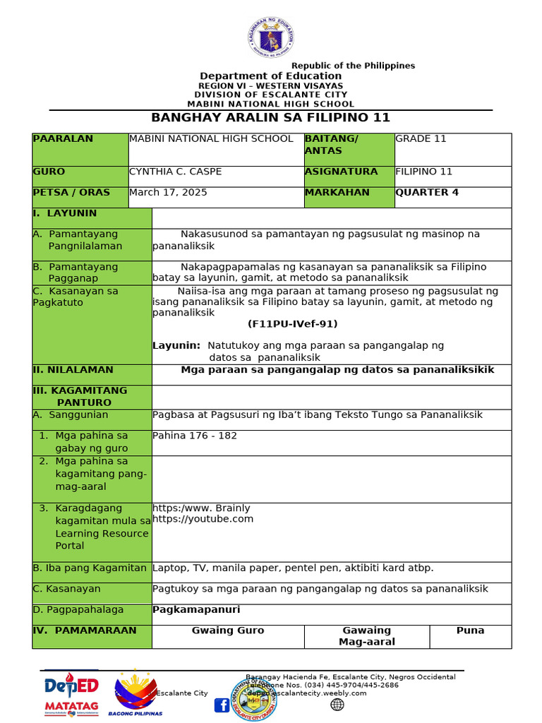 Filipino Ma'Am Caspe Sample | PDF