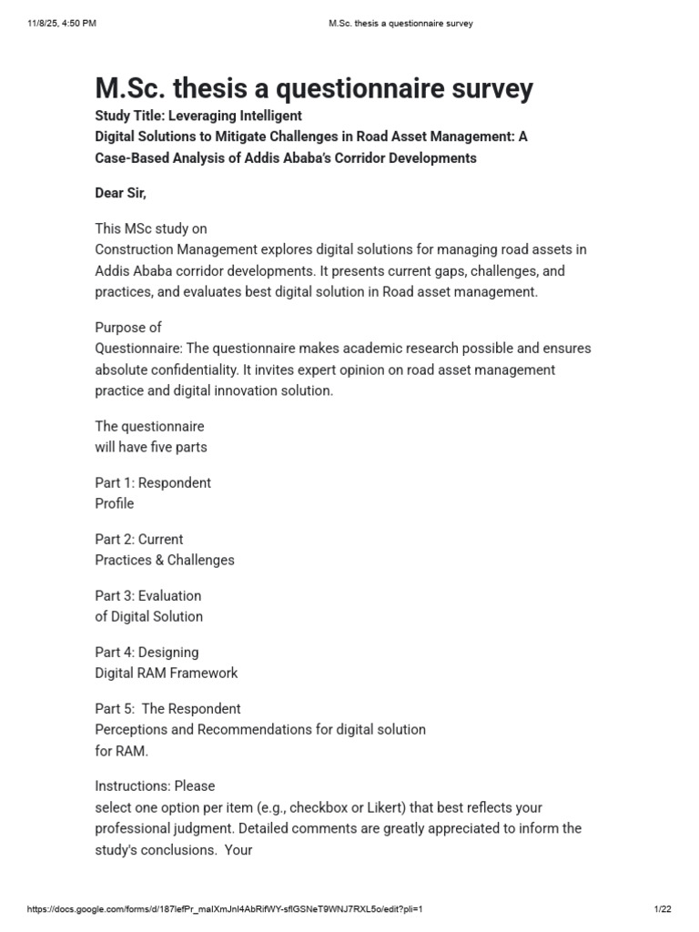 M.sc. Thesis A Questionnaire Survey - Google Forms | PDF | Internet Of ...