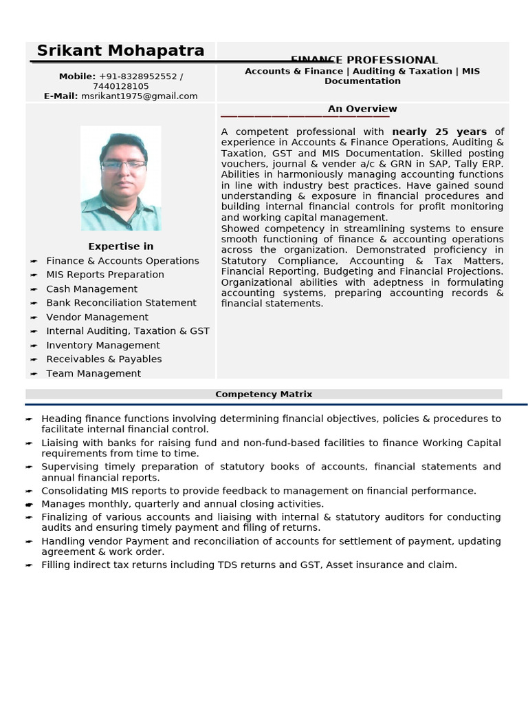 Srikant Mohapatra-Resume 21.11.25 | PDF | Audit | Accounting