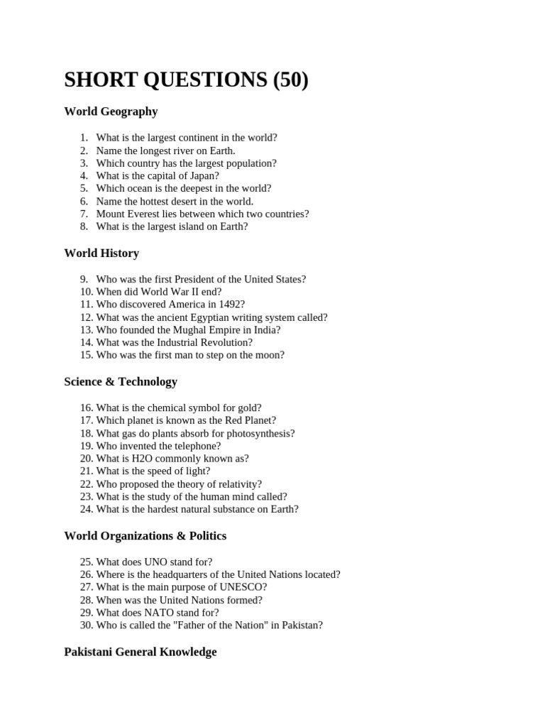 General Knowledge 12 | PDF | Pakistan | Earth