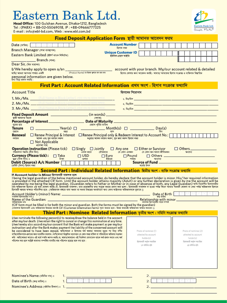 EBL Individual Fixed Deposit Form | PDF