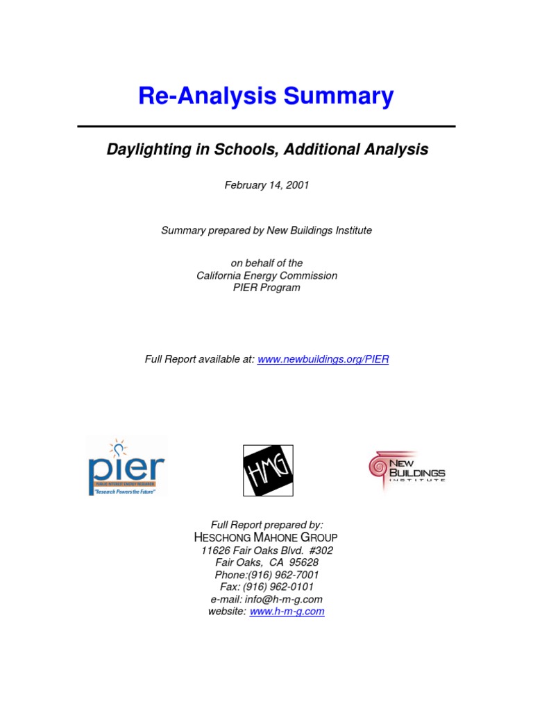 Re-Analysis Summary: Daylighting in Schools, Additional Analysis | PDF ...