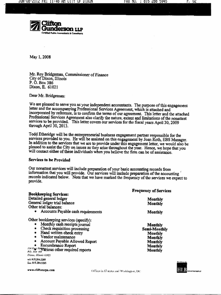 Rita Crundwell Case: Clifton Gunderson/Dixon City Audit Agreement | PDF