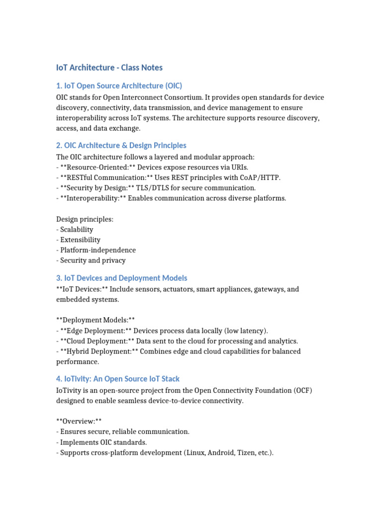IoT Architecture Notes | PDF