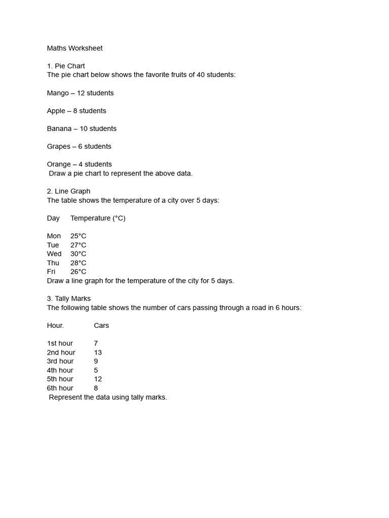 Maths Worksheet: Graphs and Data Representation | PDF