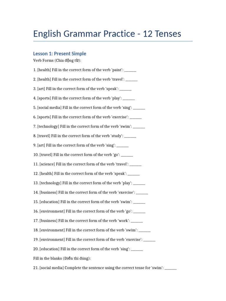 English Grammar 12 Tenses Full | PDF | Verb | Languages