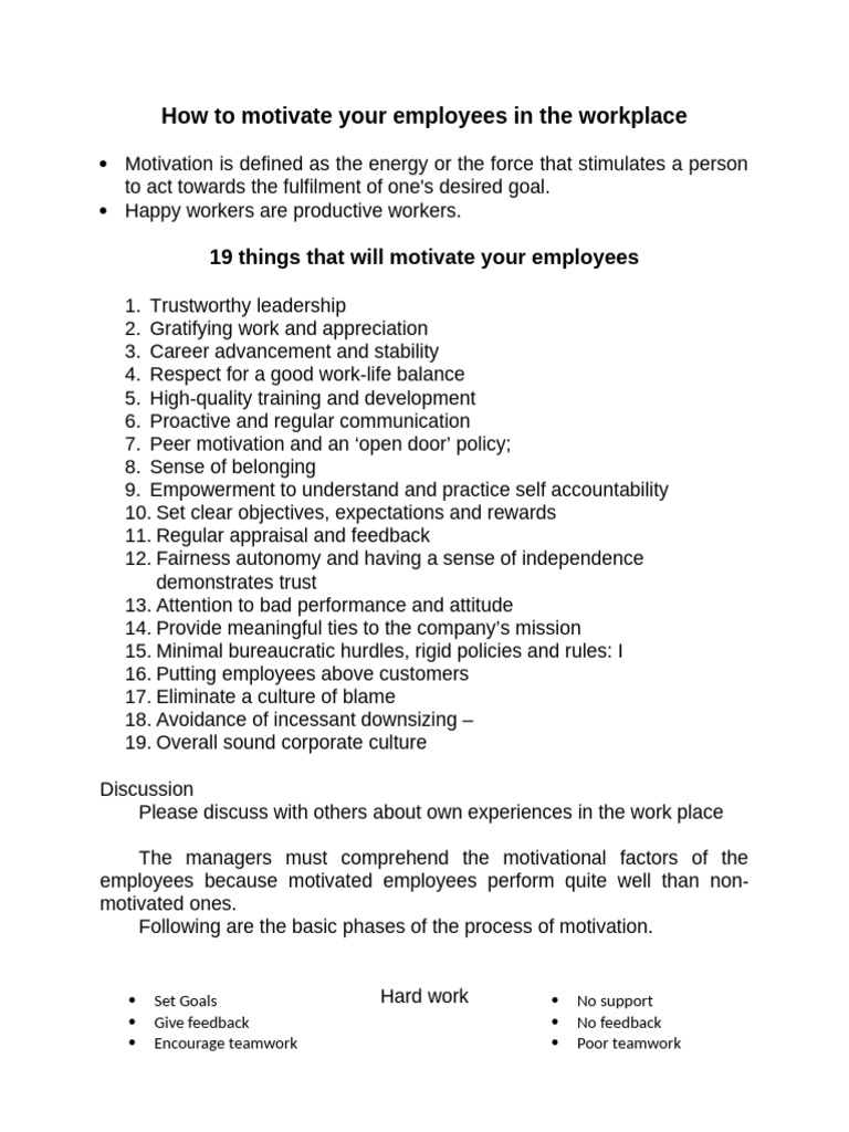 How to Motivate Your Employees in the Workplace | PDF | Motivational ...