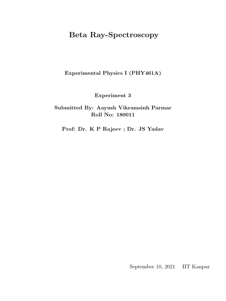 LabReport 180011 Aaysuh Vikramsinh Parmar Beta Ray Spectroscopy 1 | PDF ...