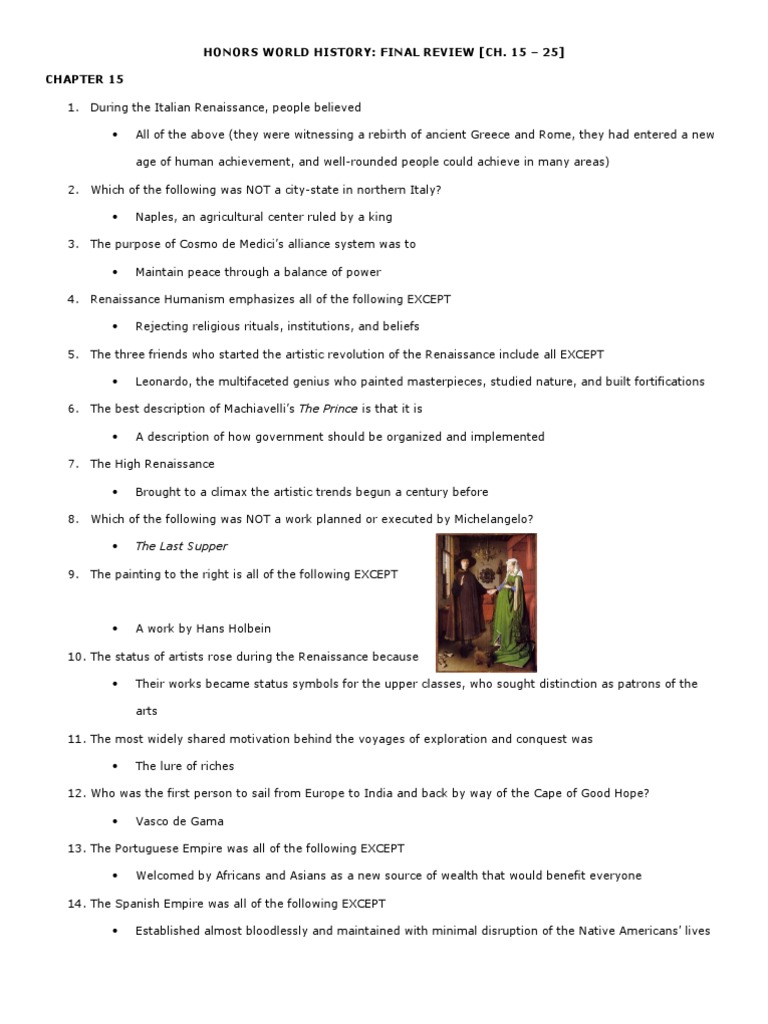 Honors World History: Final Review (Ch. 15 - 25) : The Last Supper ...