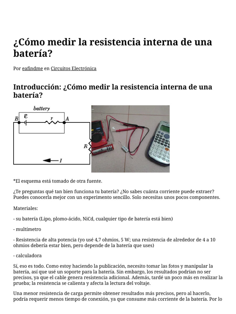 Cómo medir la resistencia interna de baterías | PDF | Resistencia ...