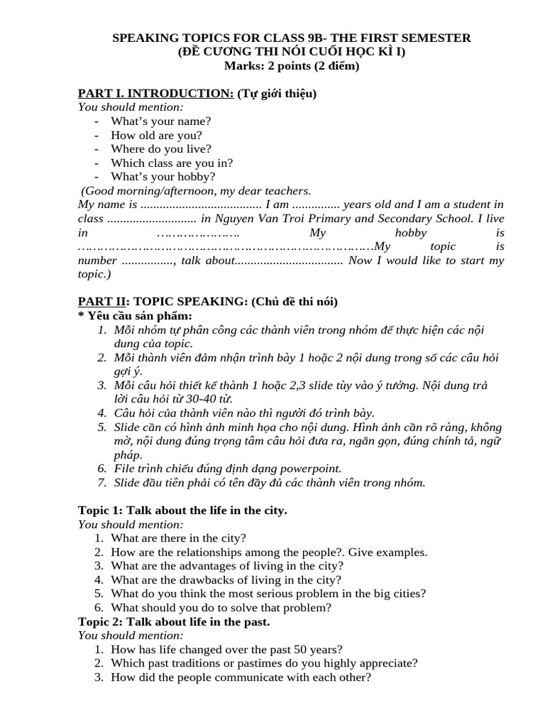 Speaking Topics for Grade 9b | PDF