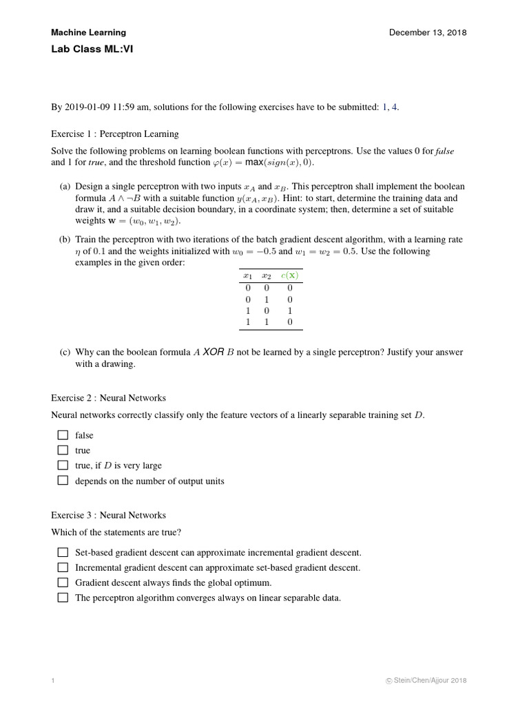 Perceptron and Neural Network Exercises | PDF | Machine Learning ...