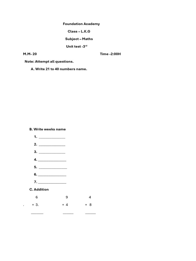 LKG to 5th Grade Unit Test Papers | PDF | Linguistics