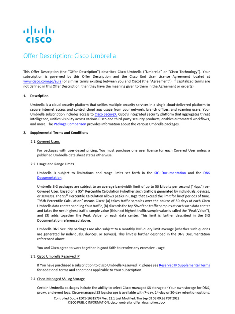 Cisco Umbrella Offer Description | PDF | Domain Name System | Data Center