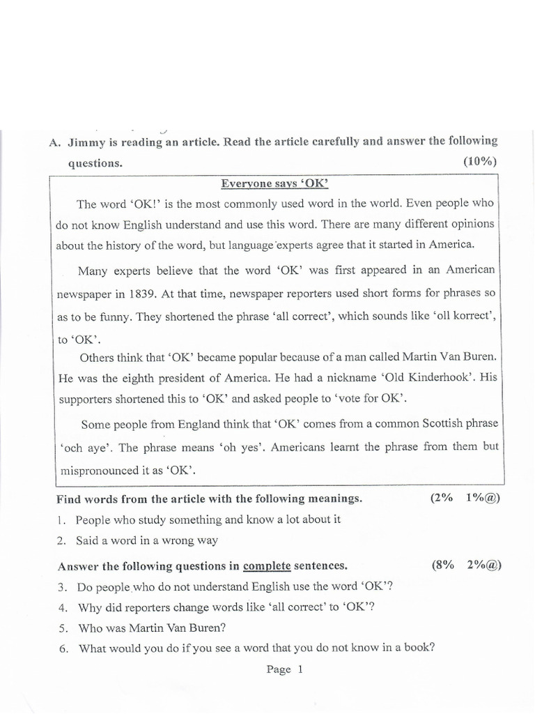 P4 1st Term Test (Blank) | PDF