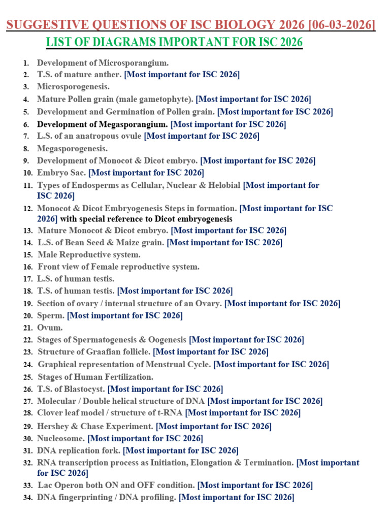 ISC Biology 2026: Key Questions & Diagrams | PDF | Dna | Dominance ...