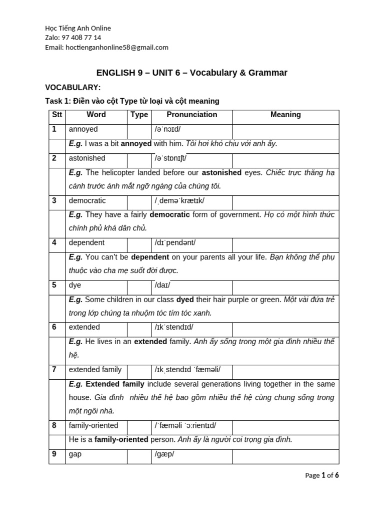 English 9 Unit 6 - Vocabulary | PDF