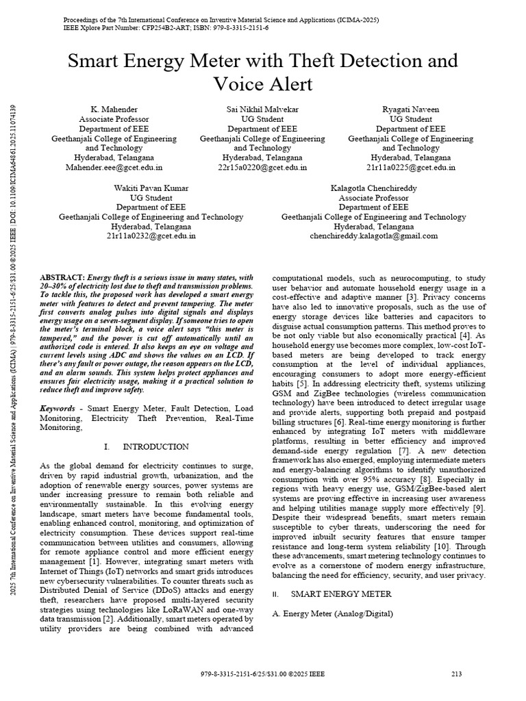 Smart Energy Meter With Theft Detection and Voice Alert | PDF | Analog ...