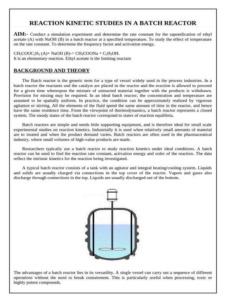 Reaction Kinetic Studies in A Batch Reactor | PDF | Reaction Rate ...