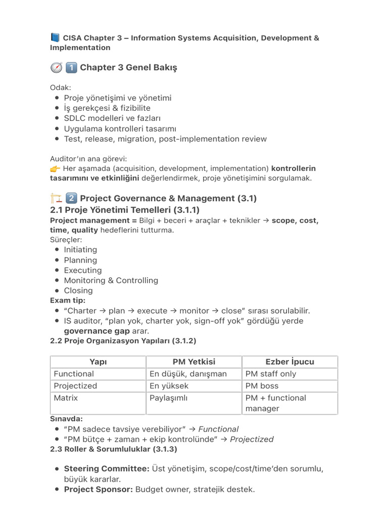 CISA Chapter 3 Information Systems Acquisition Development ...