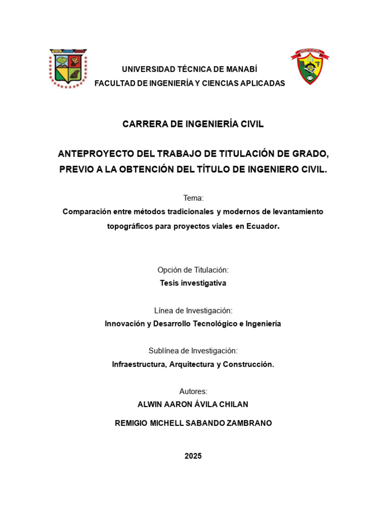 2025 03 4 Avila Chilan-Sabando Zambrano Anteproyecto | PDF | Datos ...