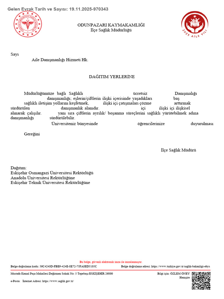 Aile Danismanligi Hizmeti Hk. | PDF