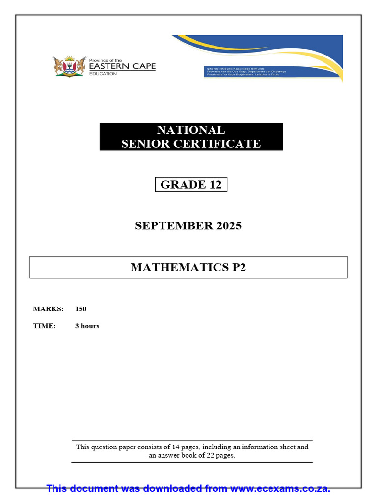 Grade 12 Mathematics P2 Exam Paper | PDF | Circle | Least Squares