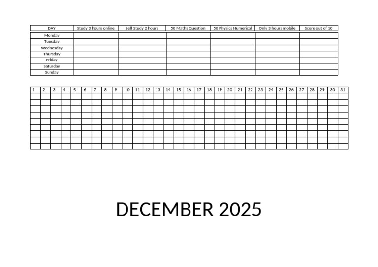 December 2025 Study Schedule | PDF
