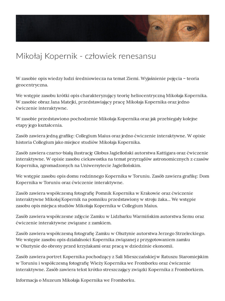 Mikolaj Kopernik Czlowiek Renesansu | PDF