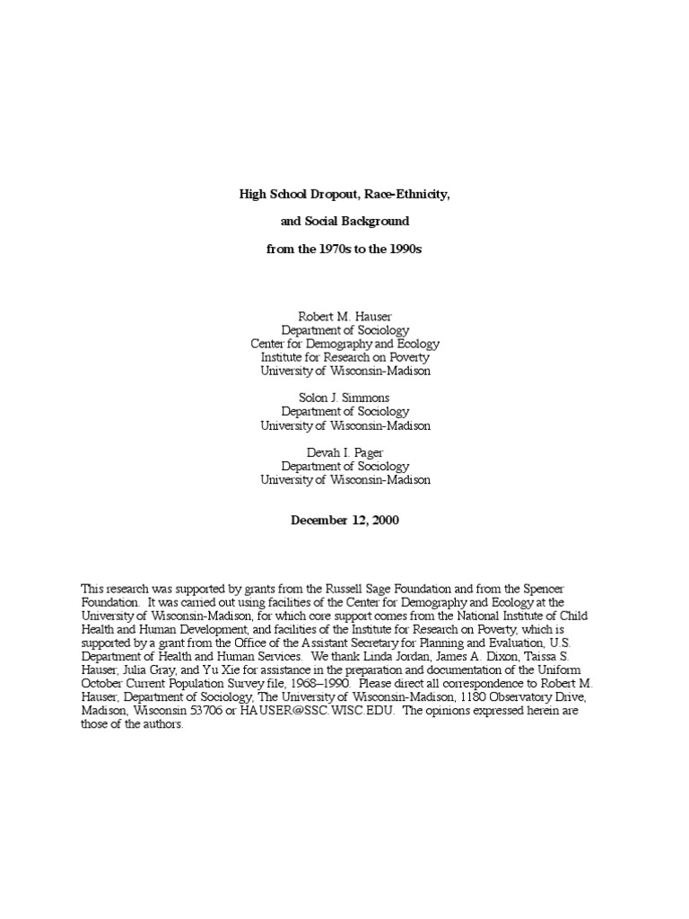 High School Dropout, Race-Ethnicity, and Social Background From The ...