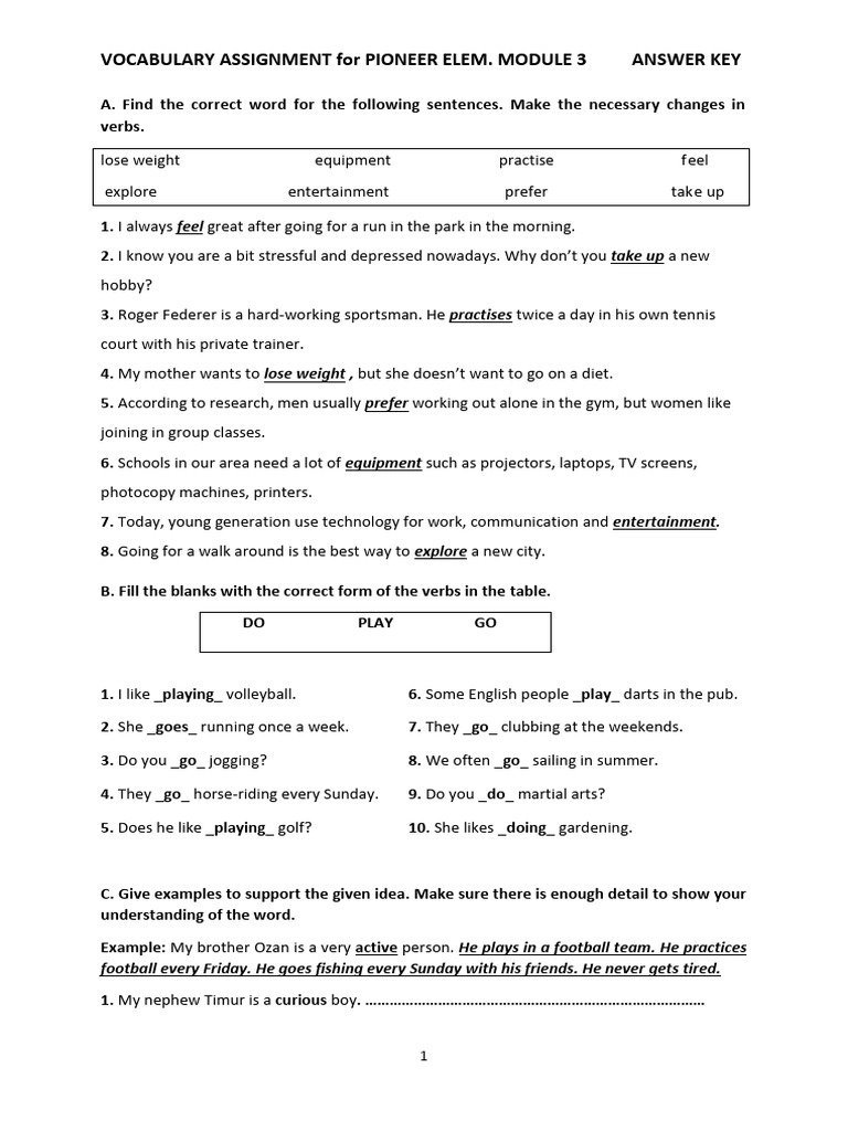 Vocabulary Assignment Answer Key | PDF | Linguistics