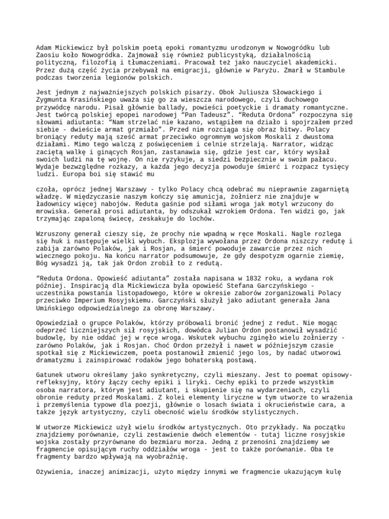 NoteGPT - Reduta Ordona - Omówienie | PDF