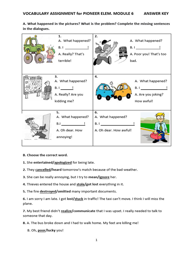 A1-Vocabulary Elementary Module 6_Answer Key | PDF