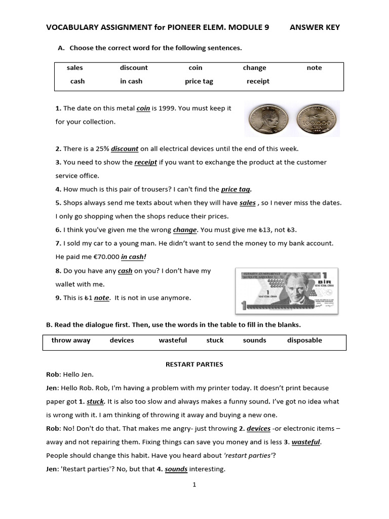 Vocabulary Assignment Answer Key | PDF | Adjective | Linguistics