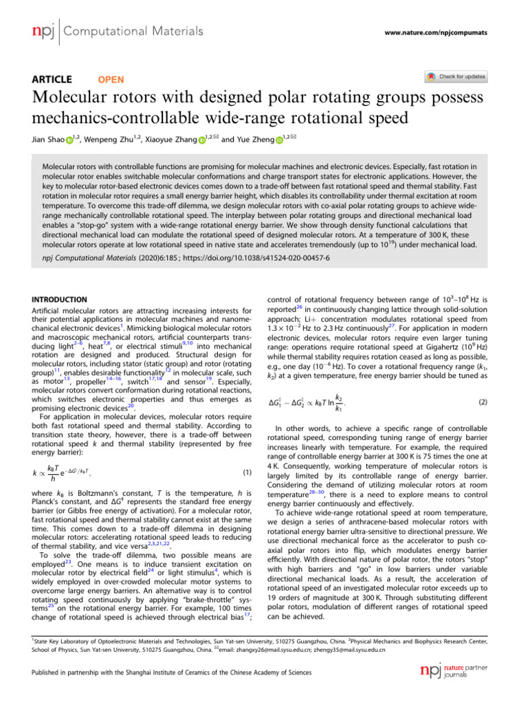 Molecular Rotors With Designed Polar Rotating Groups Possess Mechanics ...