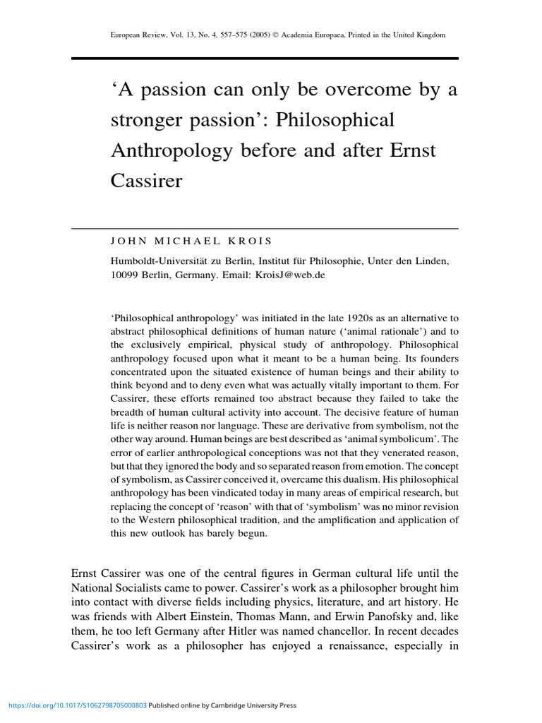 Semana 02 - Philosophical Anthropology Before and After Ernst Cassirer ...