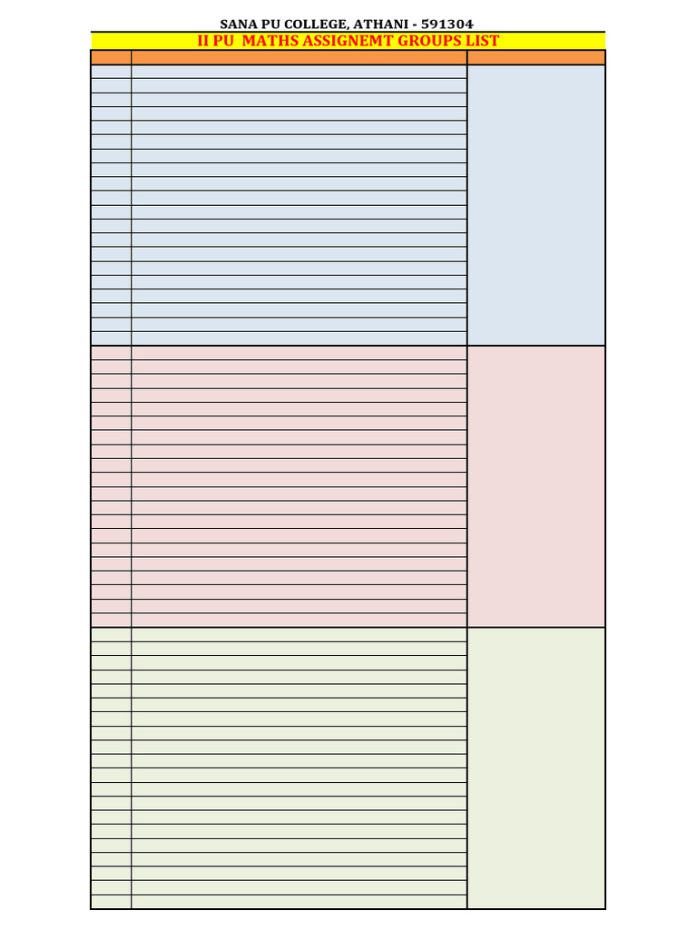 II PU Maths Assignment Groups List | PDF