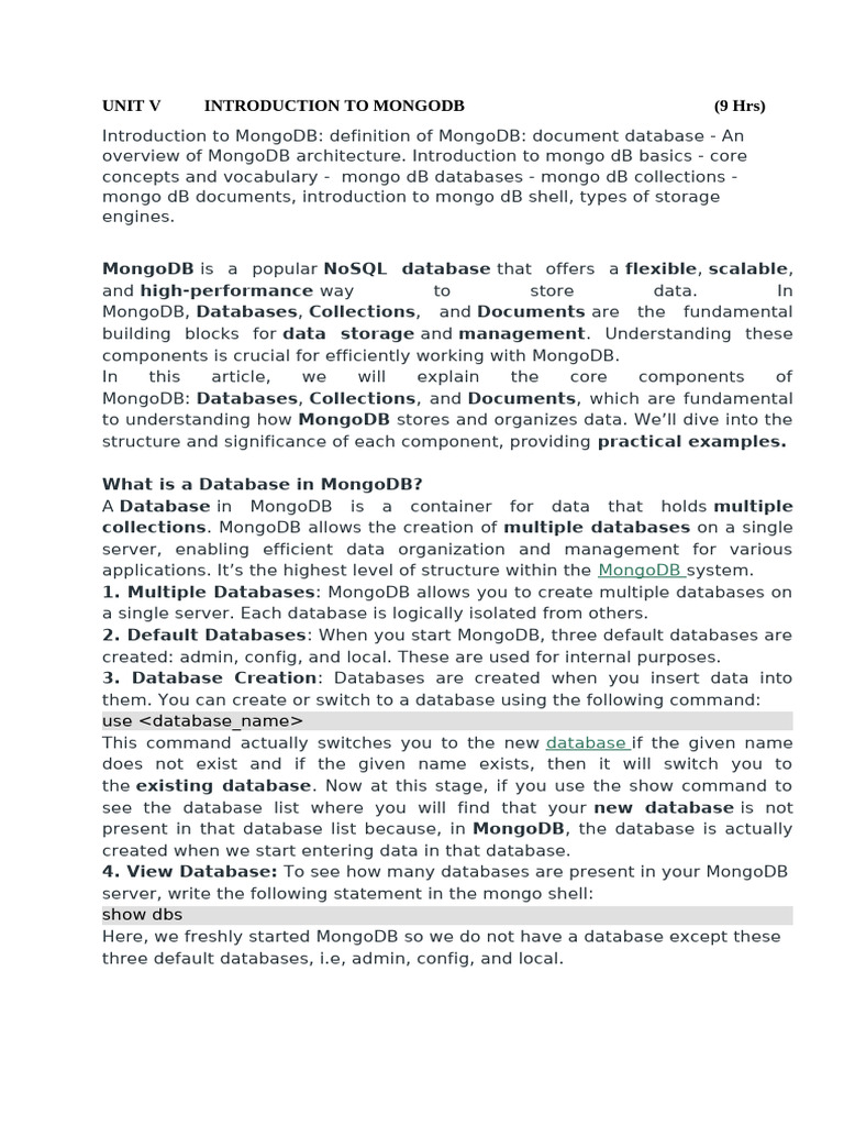 Unit v Introduction to Mongodb | PDF | Mongo Db | Databases