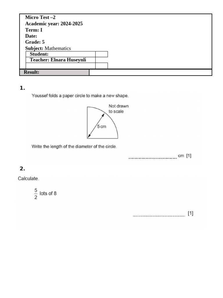 Micro Test - 2 Grade 5 | PDF