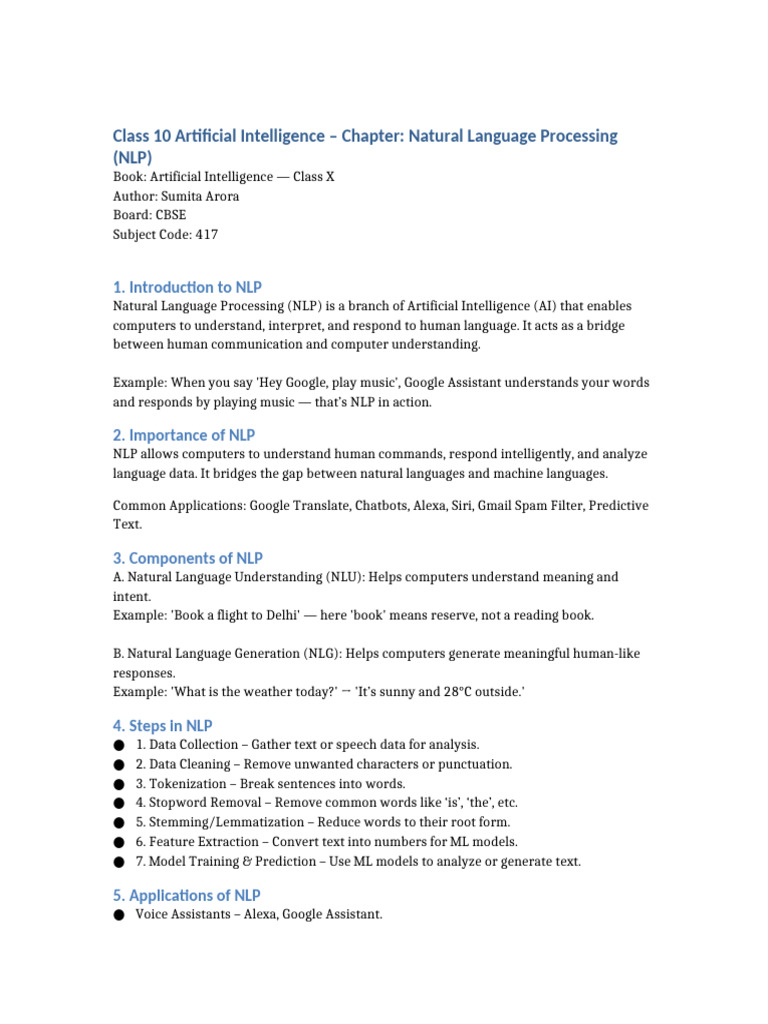 Class 10 AI NLP Sumita Arora | PDF | Artificial Intelligence | Intelligence (AI) & Semantics