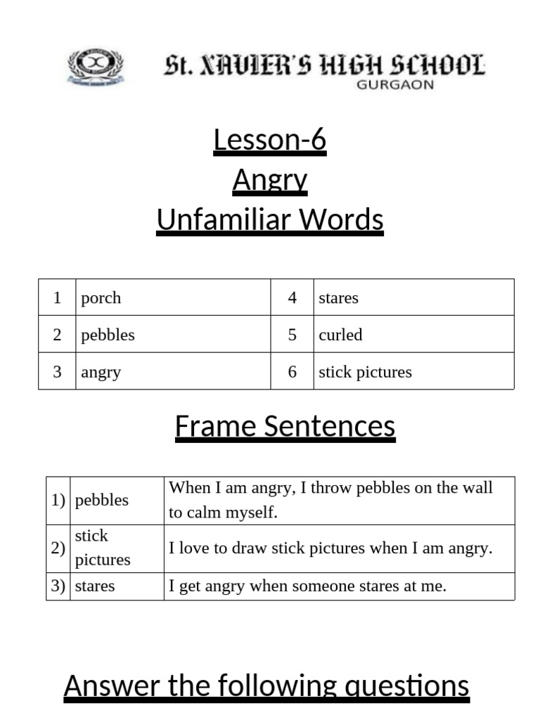 Grade 4 Lesson 6 Angry NOTEBOOK | PDF
