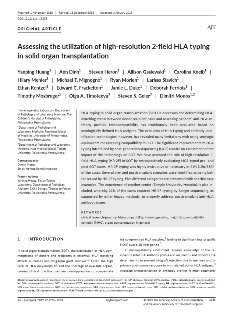 High-Resolution HLA Typing in Transplantation | PDF | Human Leukocyte ...