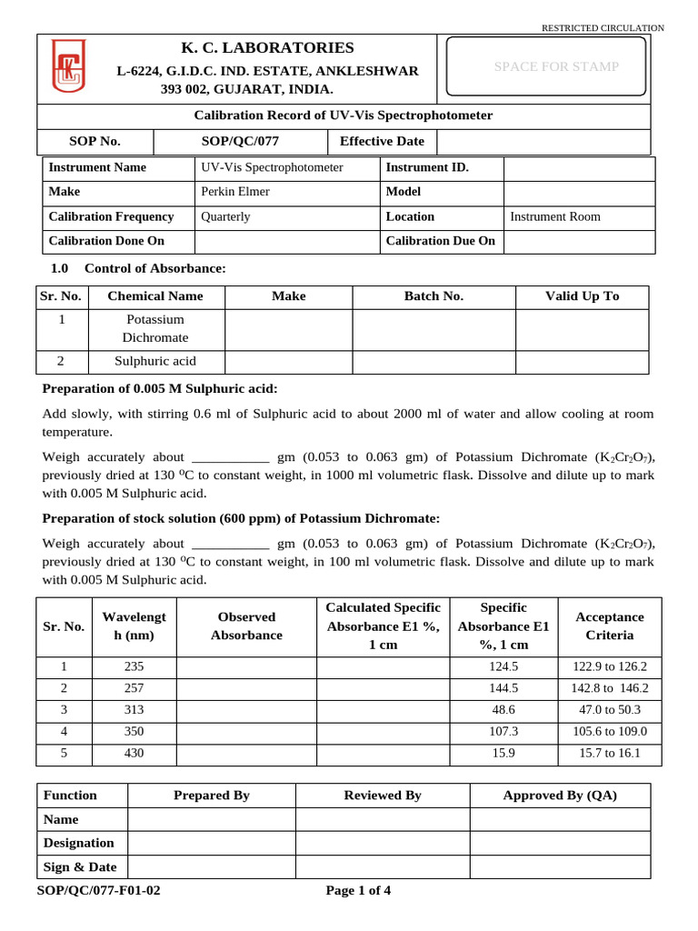 UV Calibration Record | PDF | Ultraviolet–Visible Spectroscopy ...