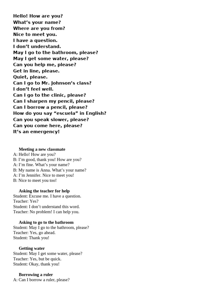 Listening and Speaking - Essential Language For Daily School Life | PDF ...