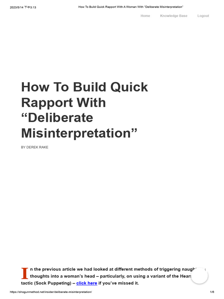 How To Build Quick Rapport With "Deliberate Misinterpretation" | PDF