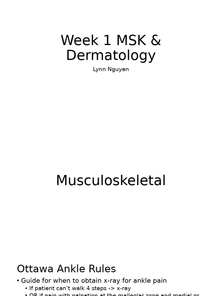Week 1 MSK and Derm | PDF | Back Pain | Medical Specialties